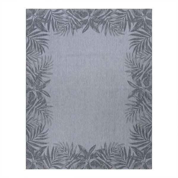 Gertmenian Paseo Tropic Ash Gray Palm Border Indoor/Outdoor Flatweave Area Rug | Wayfair